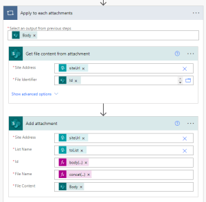 Copy file attachments from a SharePoint list item to another in Power ...